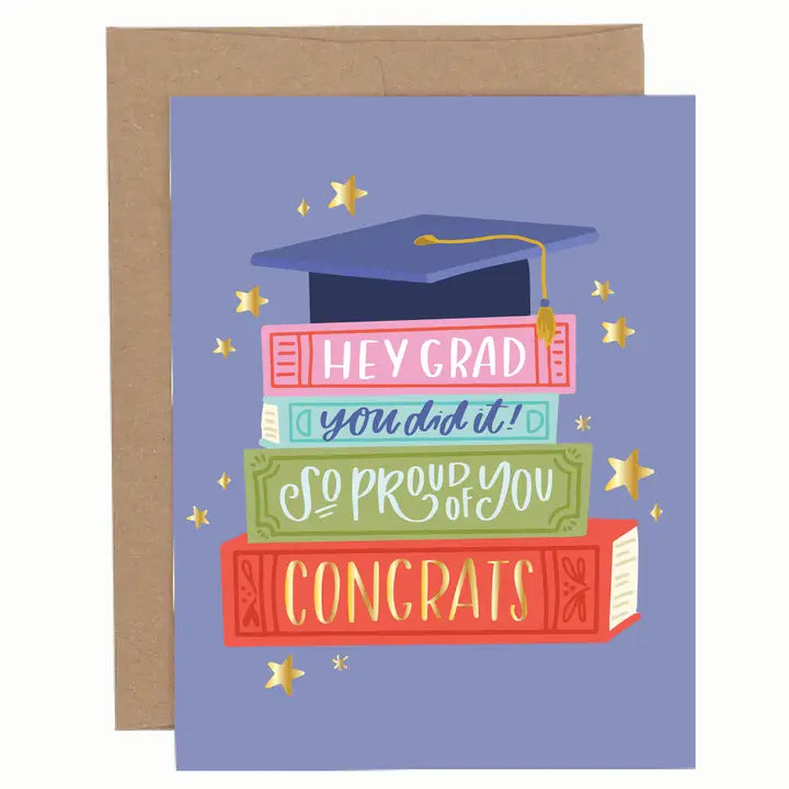 Grad Book Stack Graduation Greeting Card – Rendered Unique